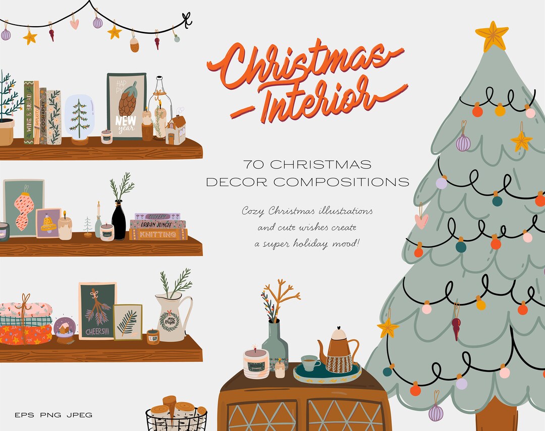 Christmas Interior Scene Clipart - Winter Holiday Home Decor ...