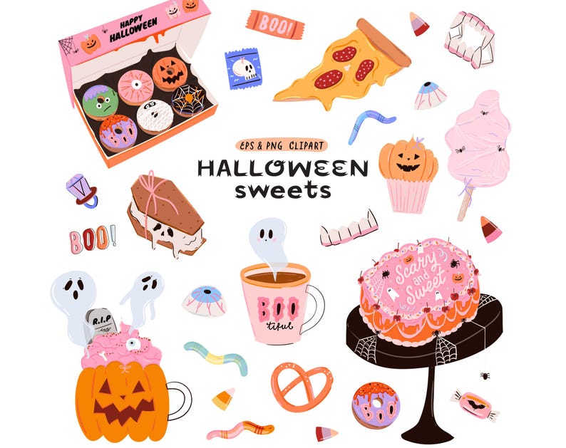 Pastel Halloween Clipart: Spooky Kawaii Sweets PNG (digital Download ...