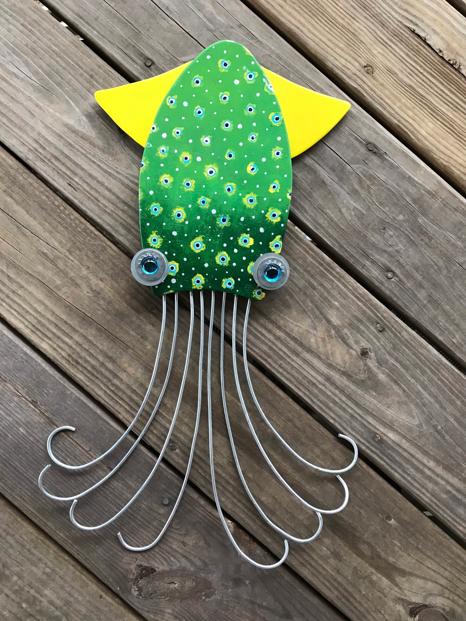 Wooden Squid Wall Art Painted Wood and Metal Squid. Coastal - Etsy