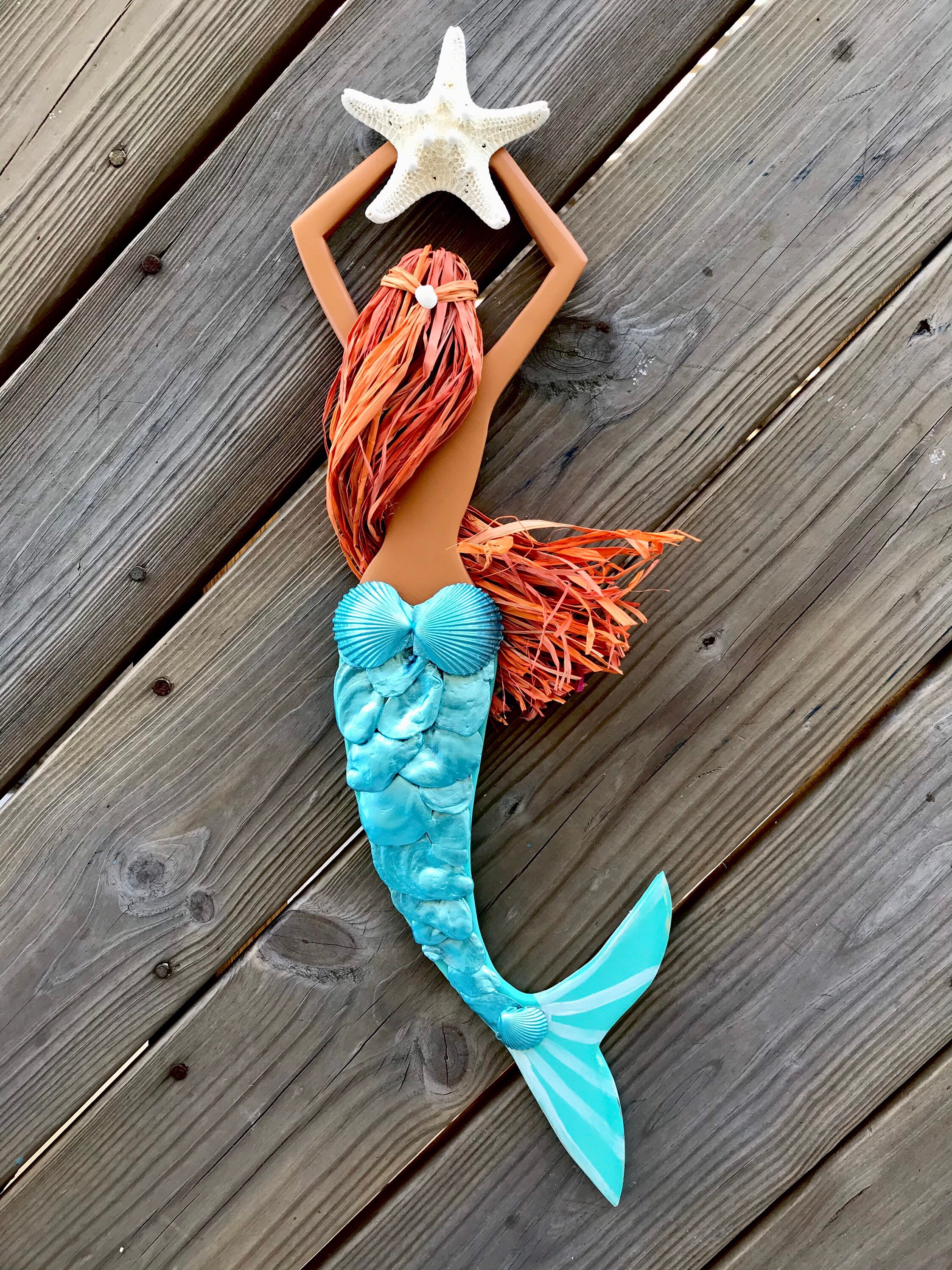 Large Wooden Mermaid Decor, Mermaid Wall Hanging, Beachy Decor, Coastal ...