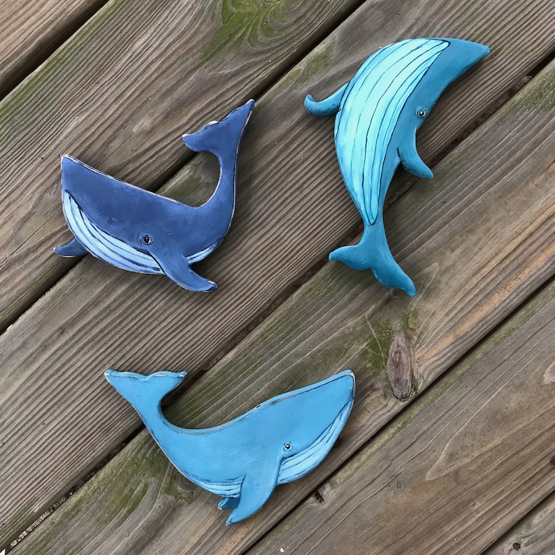 Whale Wall Art Wooden Whale Hanging Nursery Art Rustic Art | Etsy