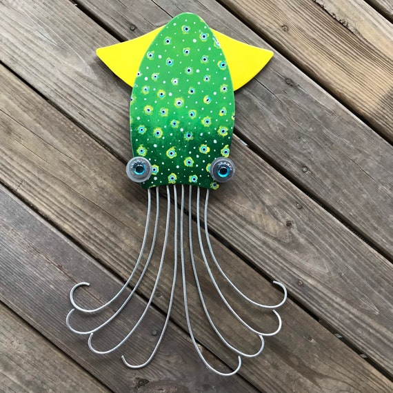 Wooden Squid Wall Art Painted Wood and Metal Squid. Coastal - Etsy
