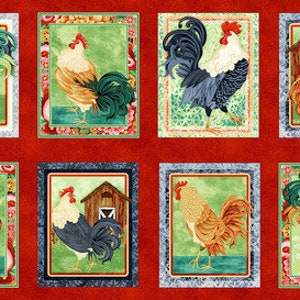 Farm Raised Rooster Blocks, 24x44, Henry Glass Fabrics, Woven Cotton ...