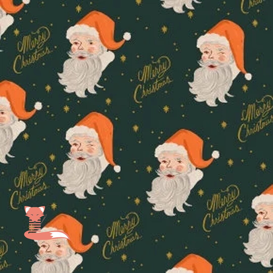 Santa on Evergreen Metallic Fabric, Holiday Classics, Cotton+steel ...