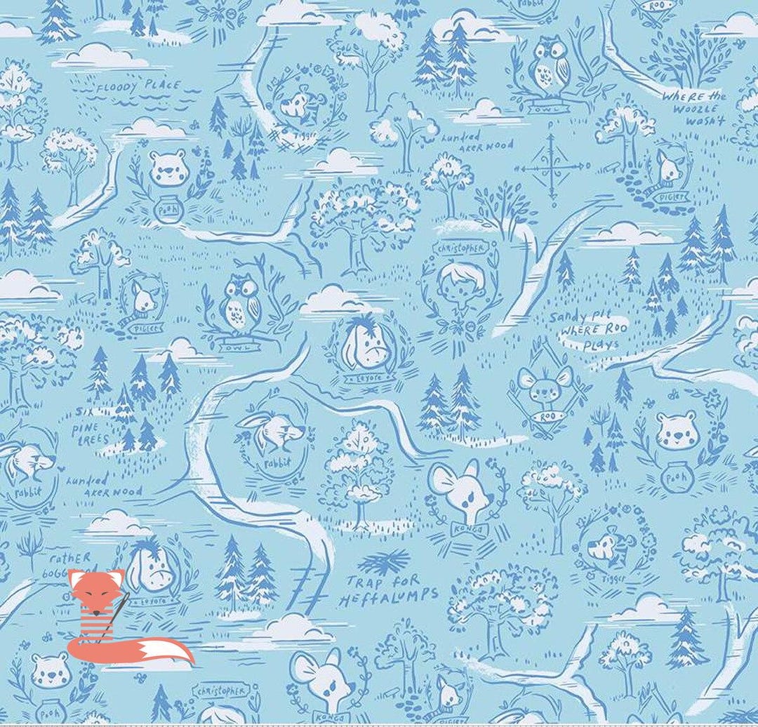 Blue Sky Map Fabric, 100 Aker Woods, Riley Blake Designs, Jill Howarth ...