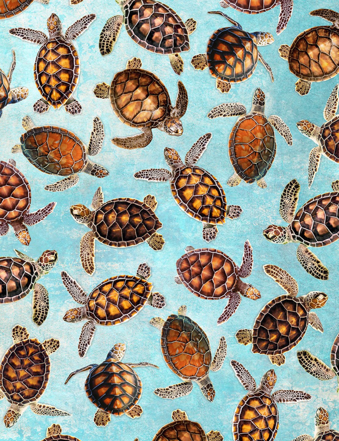 Remnant 1 Yard, Sea Turtles on Aqua Fabric, Beach Dreams, Timeless ...