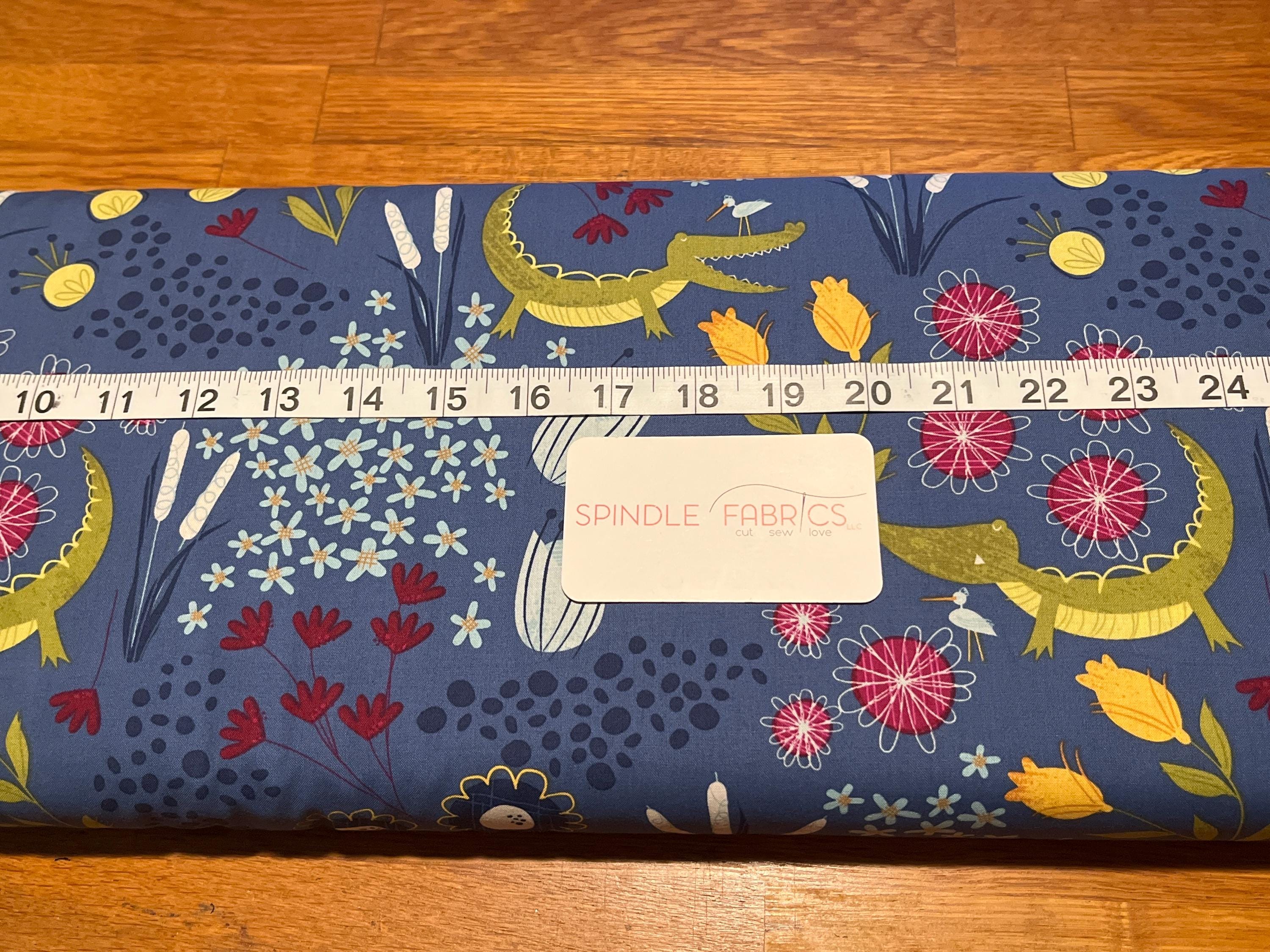 Crocodiles and Flowers on Blue Fabric, Swamp Time, Crocodile Smiles ...