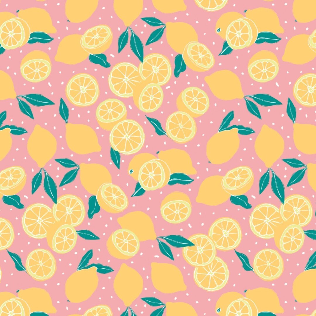 Lemon Fruit Fabric on Pink Feelin' Fruity by Vicky Yorke - Etsy