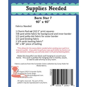 Barn Star 7 Pattern, Corey Yoder, Coriander Quilts, Wall Hanging ...