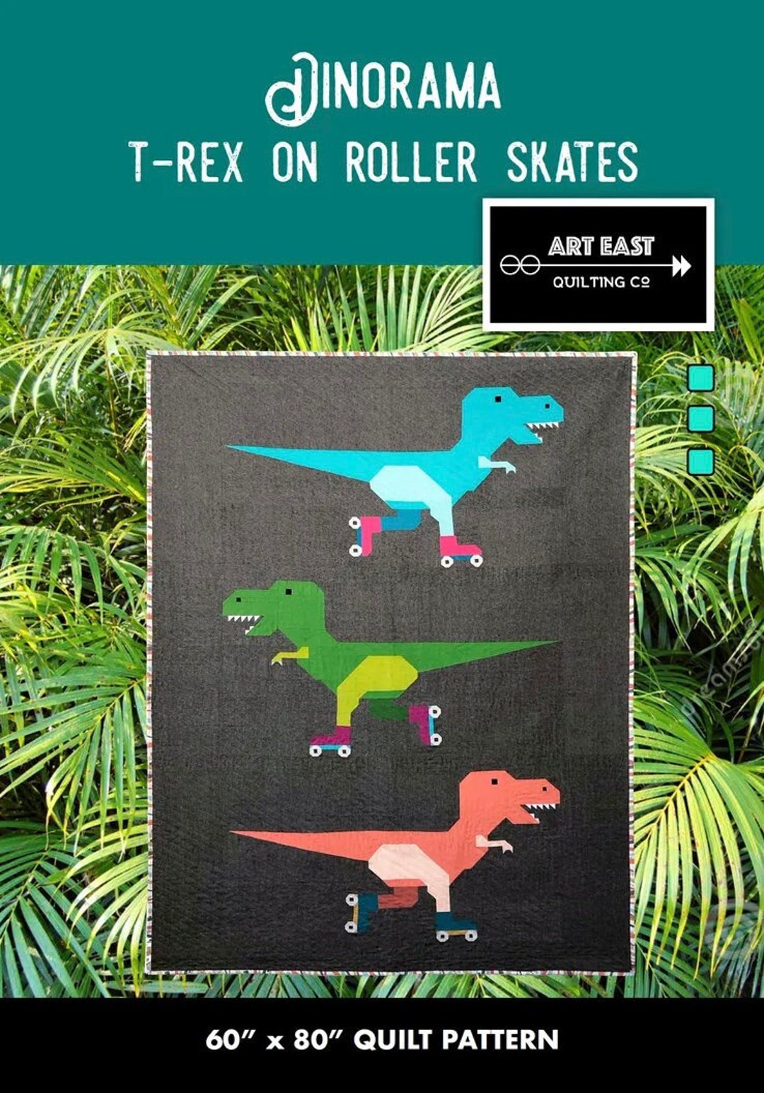 Dinorama T-rex on Roller Skates Quilt Pattern, Art East Quilting Co ...