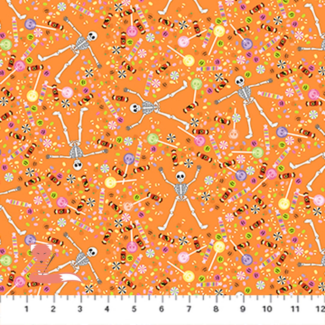 FQ, Skeleton Candy Toss Fabric, Mr Bones Sews, Figo Fabrics, 100% Woven ...