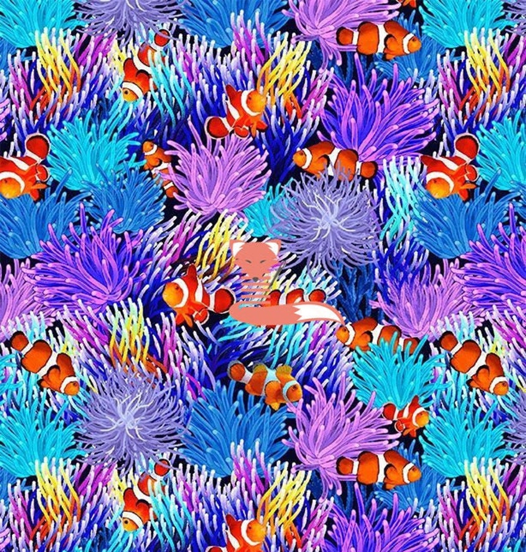 Coral Reef Fish Fabric, Ocean Life, Digital Fabric, Timeless Treasures ...