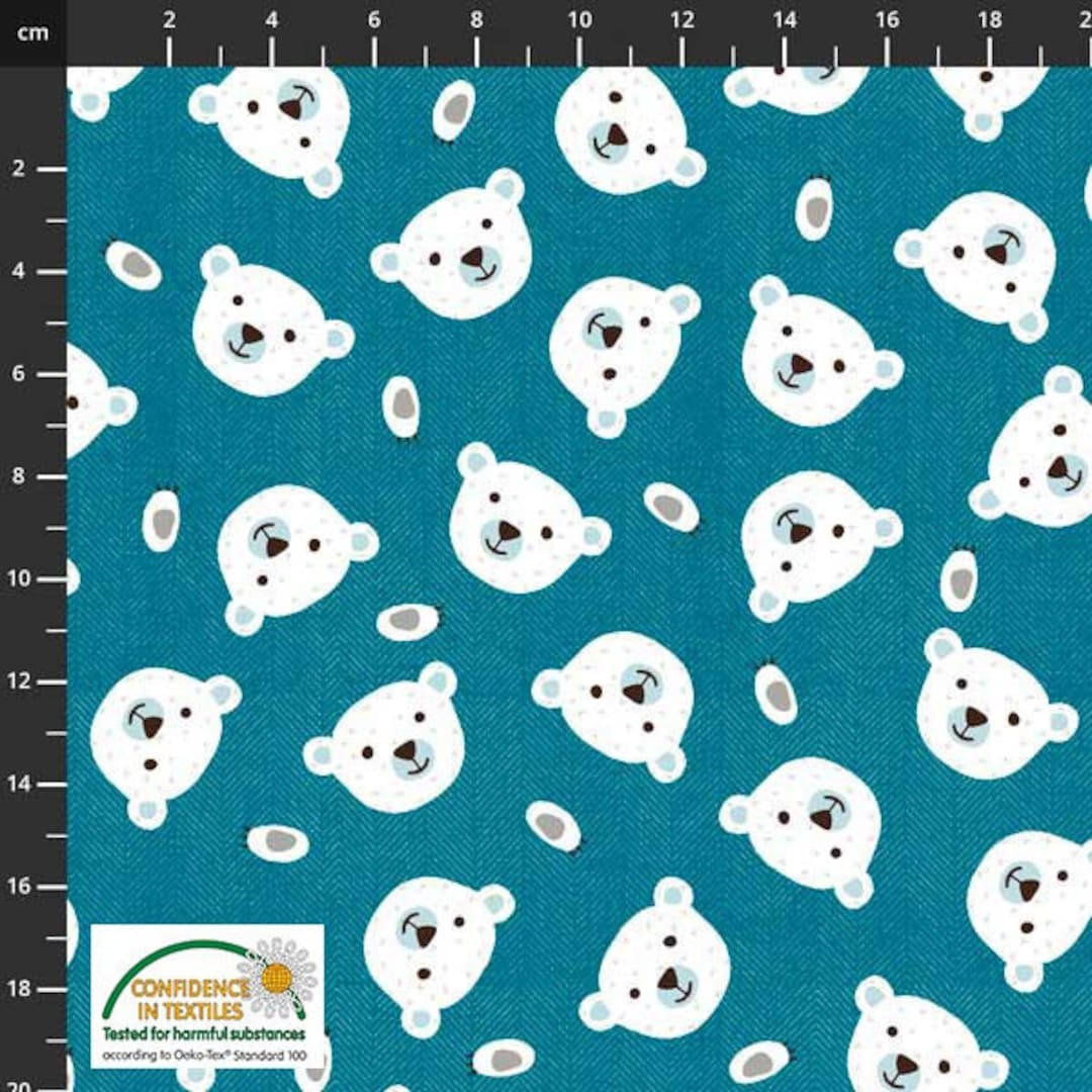 Polar Bear Fabric on Blue, Nordic Friends Forever, Stof Fabrics, 100% ...