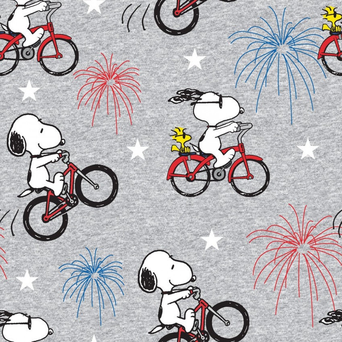 Snoopy Riding a Bicycle Patriotic Fabric on Gray Springs | Etsy