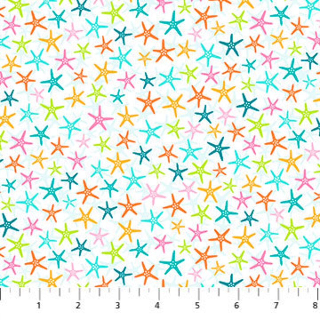 Starfish Fabric, Sea Creatures on White Fabric, Enchanted Seas ...