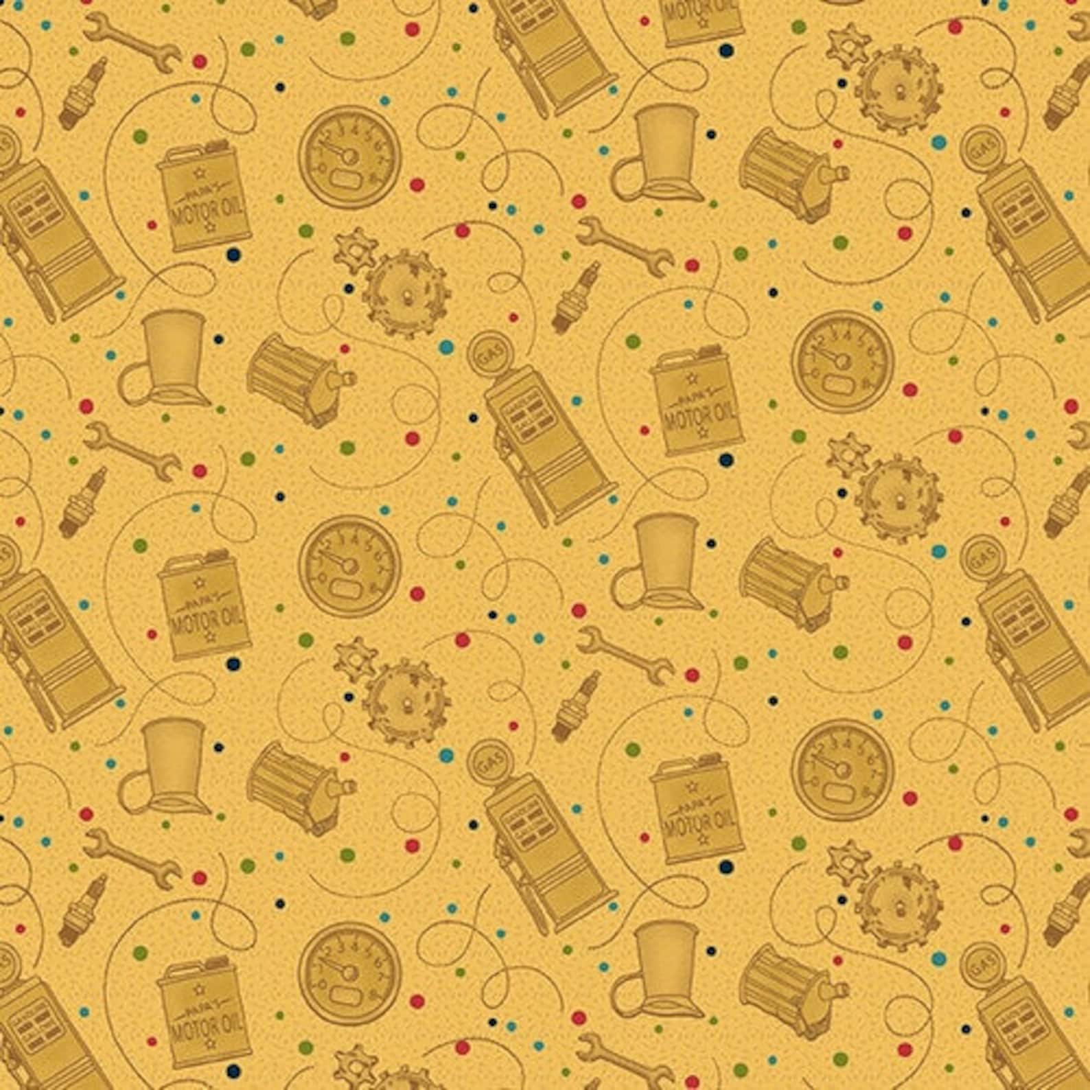 Tool Fabric on Yellow Tonal Tools Papas Old Truck Henry - Etsy