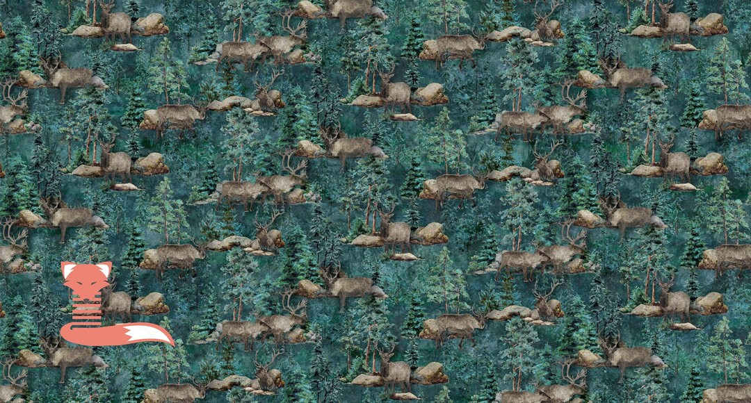 Caribou Migration Dark Teal Fabric, Stonehenge Migration, Northcott ...