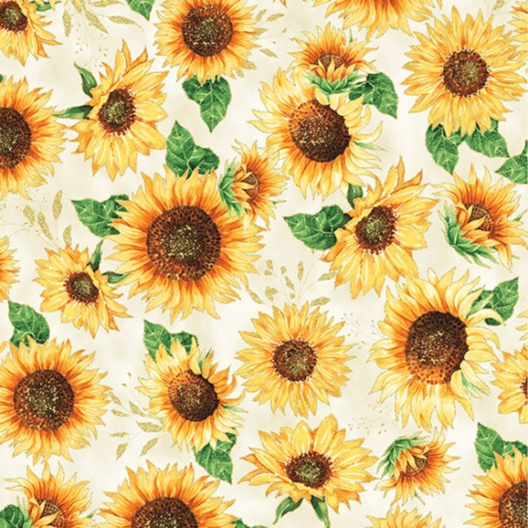 Remnant 1 Yard 13", Sunflower Fabric, Fall Blooms, Metallic Accent ...