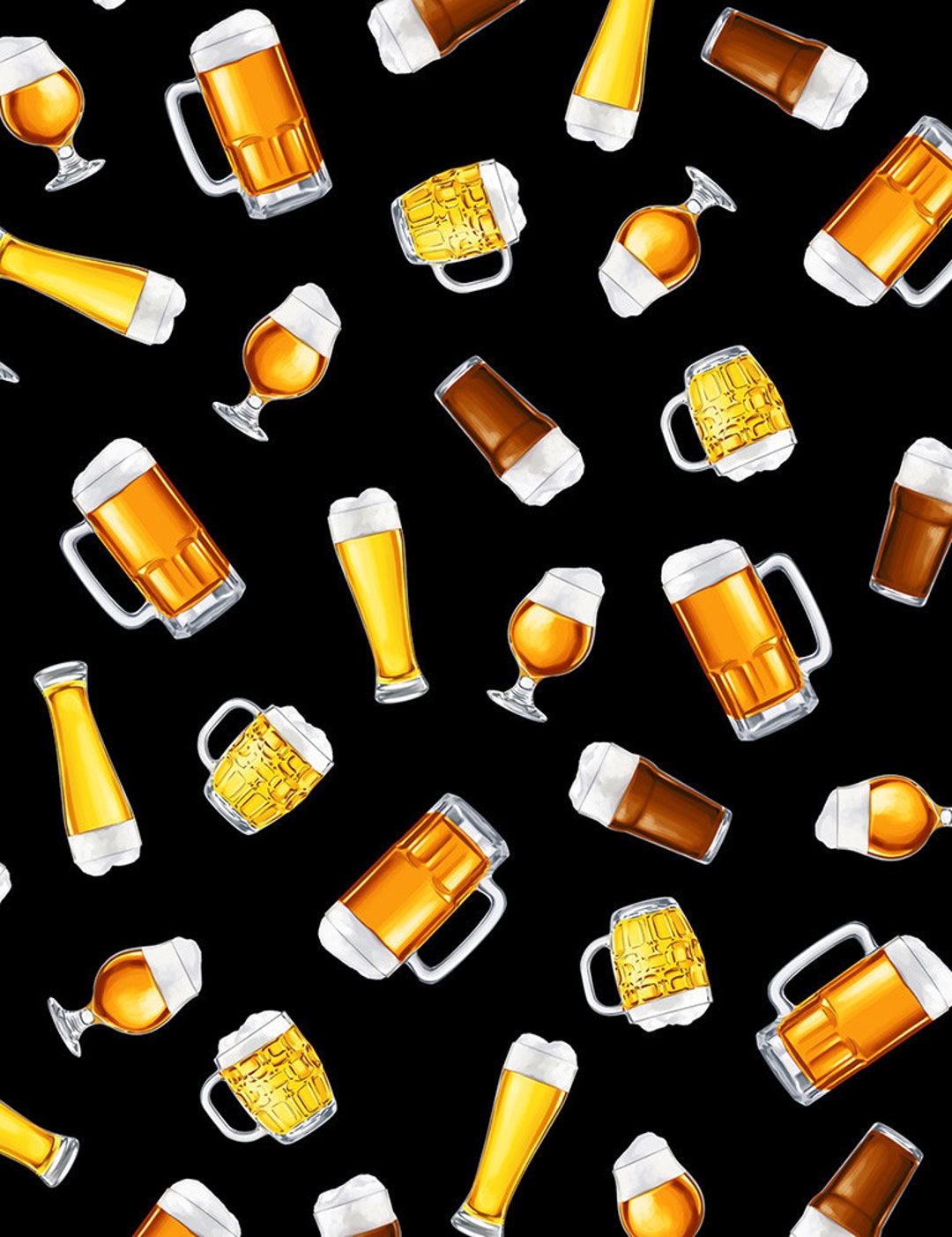 Remnant 1 Yard, Beer Glasses on Black, Beer Tasting, Timeless Treasures ...