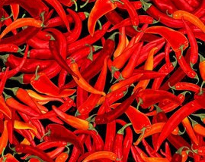 Remnant 1/2 Yard, Chili Pepper Fabric, Red Chili Peppers, West ...