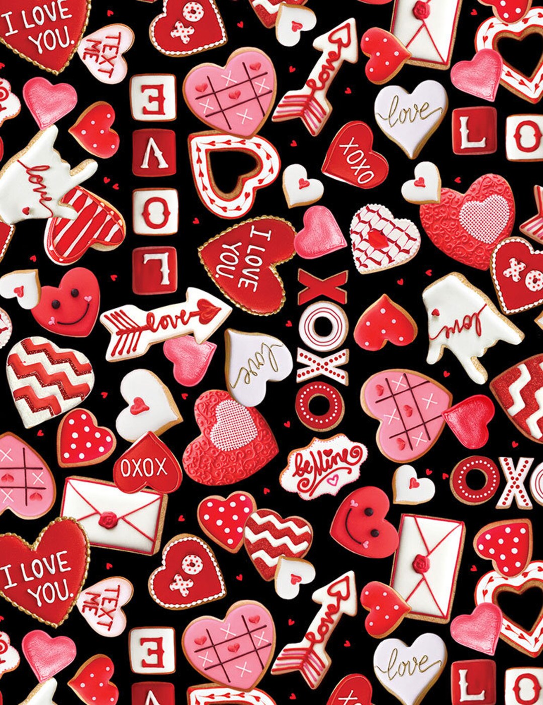 Remnant 1/2 Yard, Valentine Heart Cookie Fabric, Timeless Treasures ...