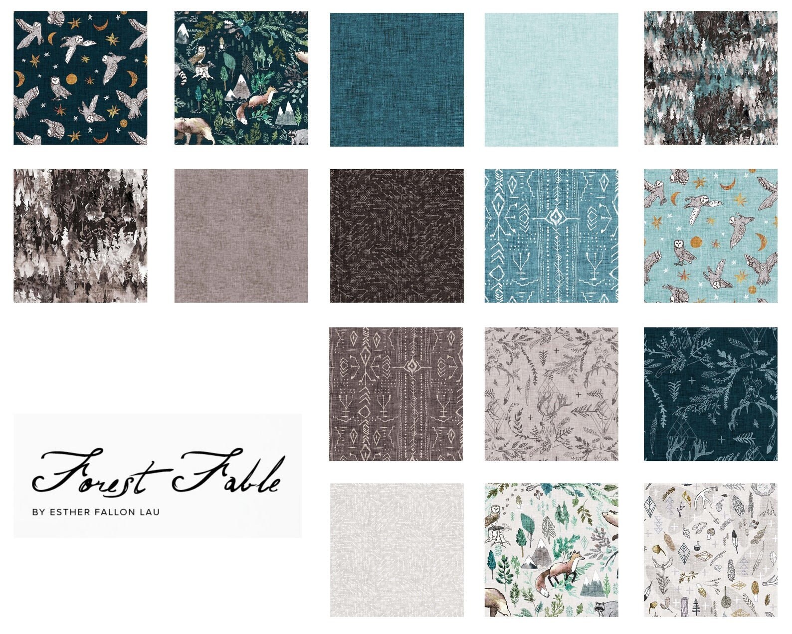 Cross Hatch on Aqua Blue Fabric, Forest Fable, Figo Fabrics, Esther ...