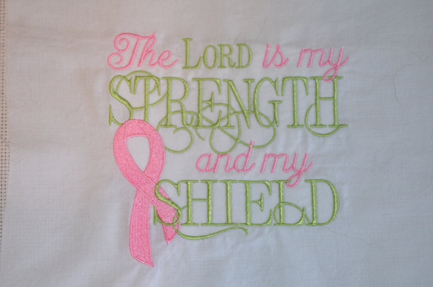 The Lord is My Strength Cancer Ribbon Embroidered Quilt Block - Etsy