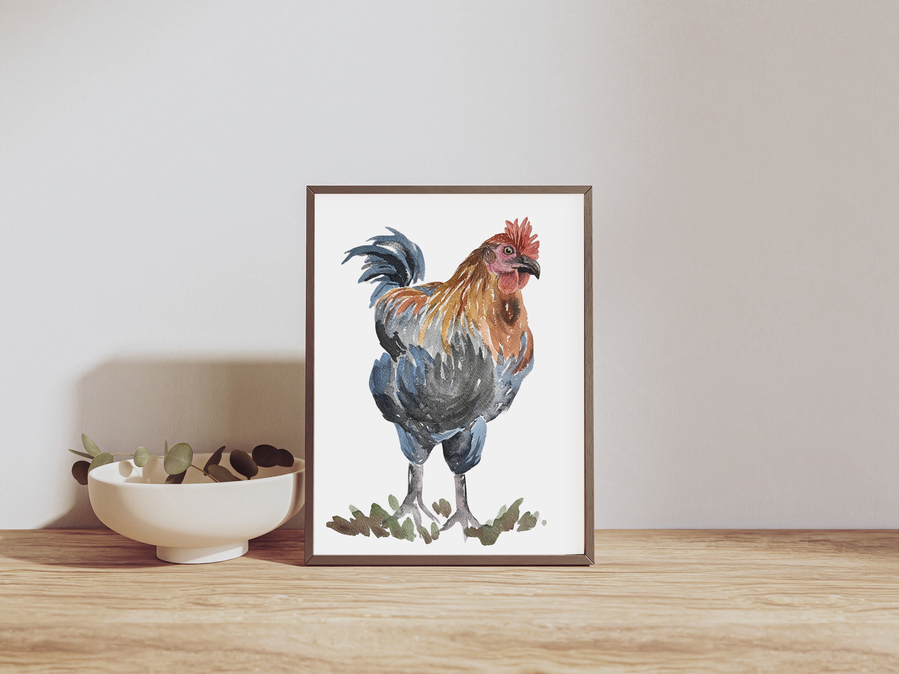 Rooster Art Print, Watercolor, Wall Art, 5x7, 8x10, Farmhouse, Loose ...