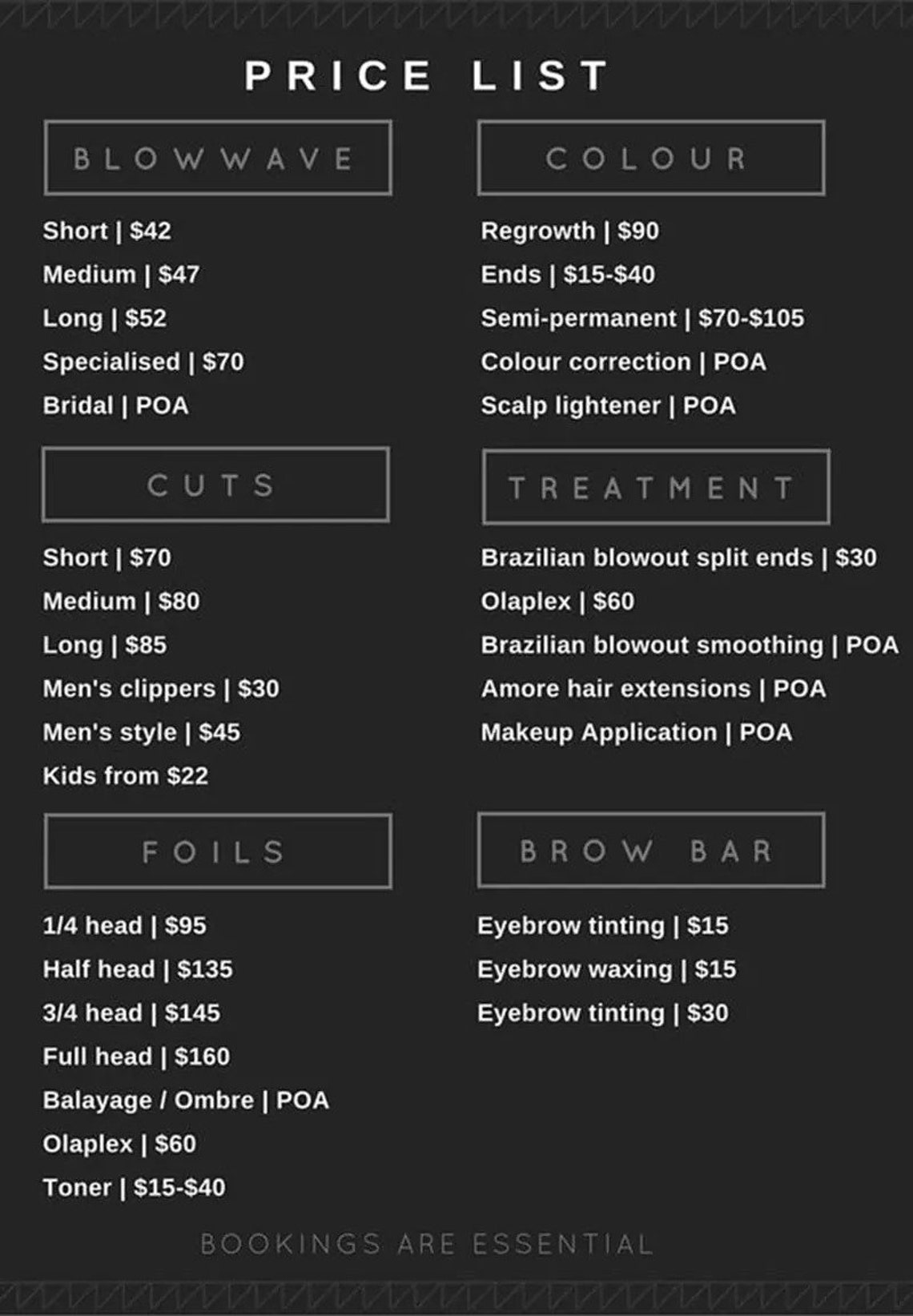 Custom Menu Board Price List for Salon Tanning Spa Barber Beauty ...