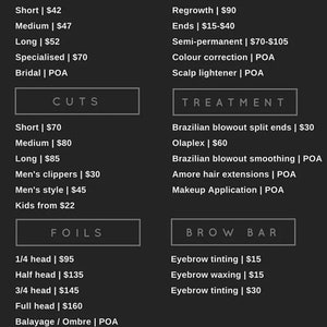 Custom Menu Board Price List for Salon Tanning Spa Barber Beauty ...