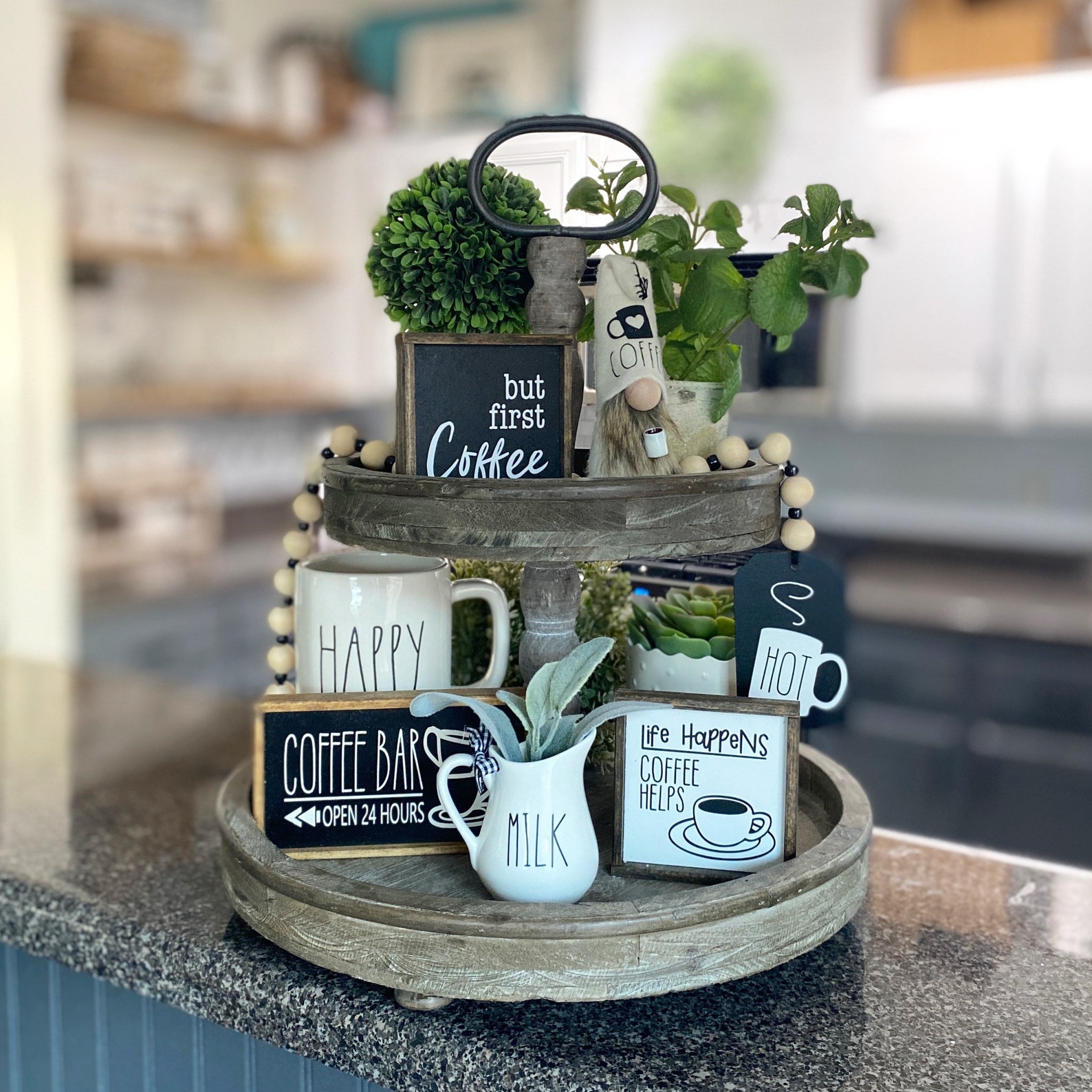 Coffee Bar Decor Black & White Tiered Tray Items Mix and - Etsy
