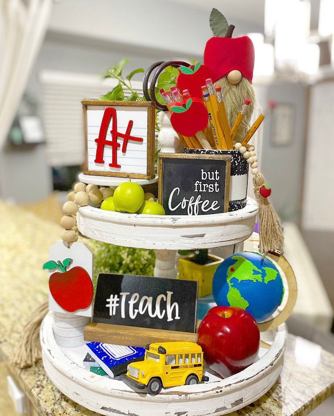 Teacher & Homeschool Themed Tiered Tray Set! Small Plaque is Custom ...