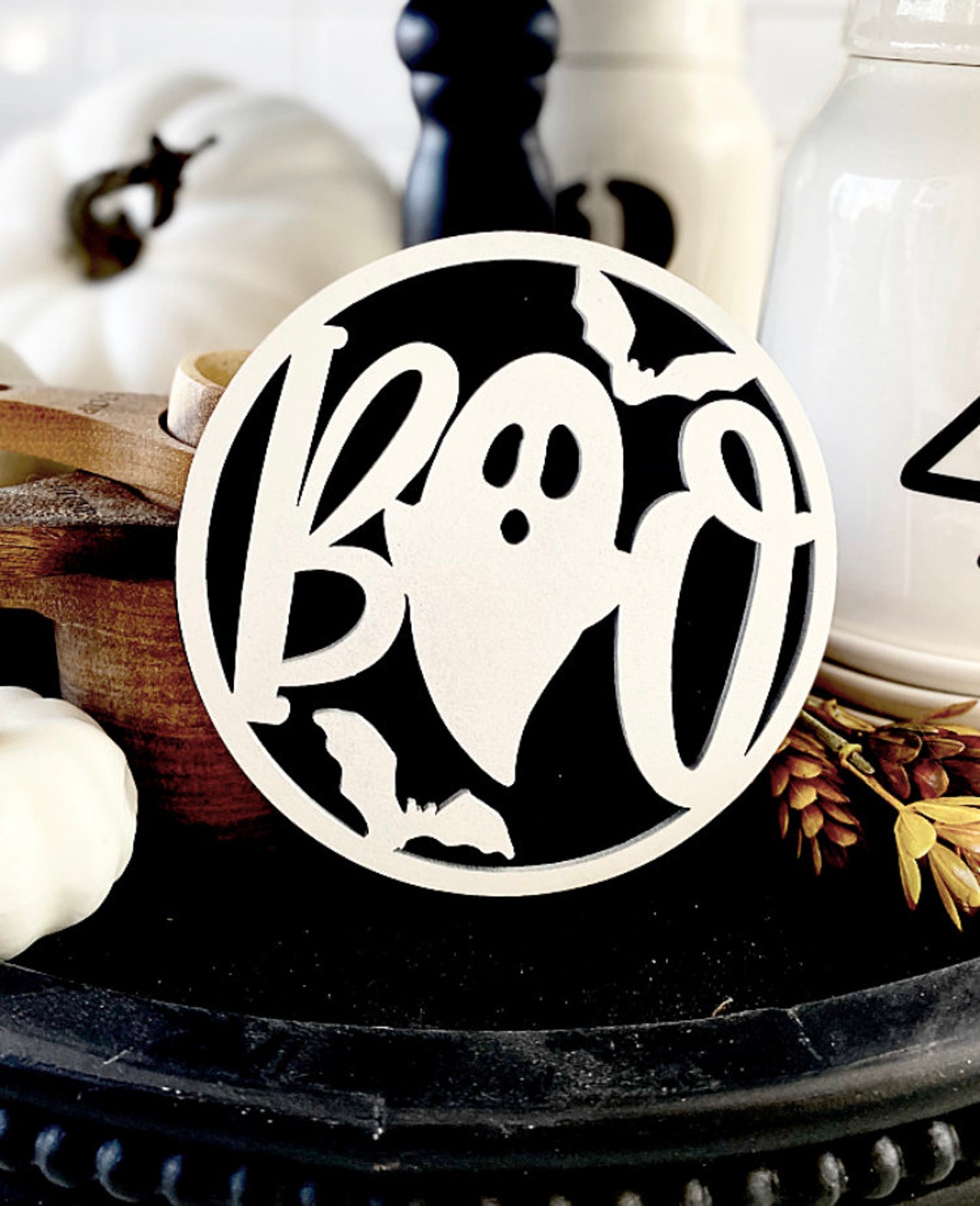 5 Boo & Eek 3D Circle Signs for Halloween Tiered Tray - Etsy