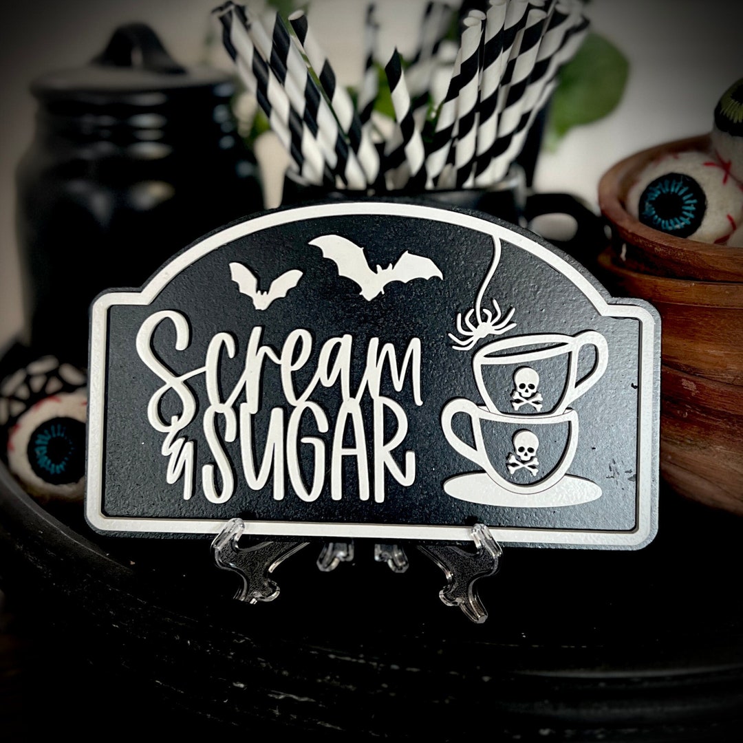 Scream & Sugar Coffee Sign Gift, 9" X 5.5" With Tripod Stand, Wood Sign ...