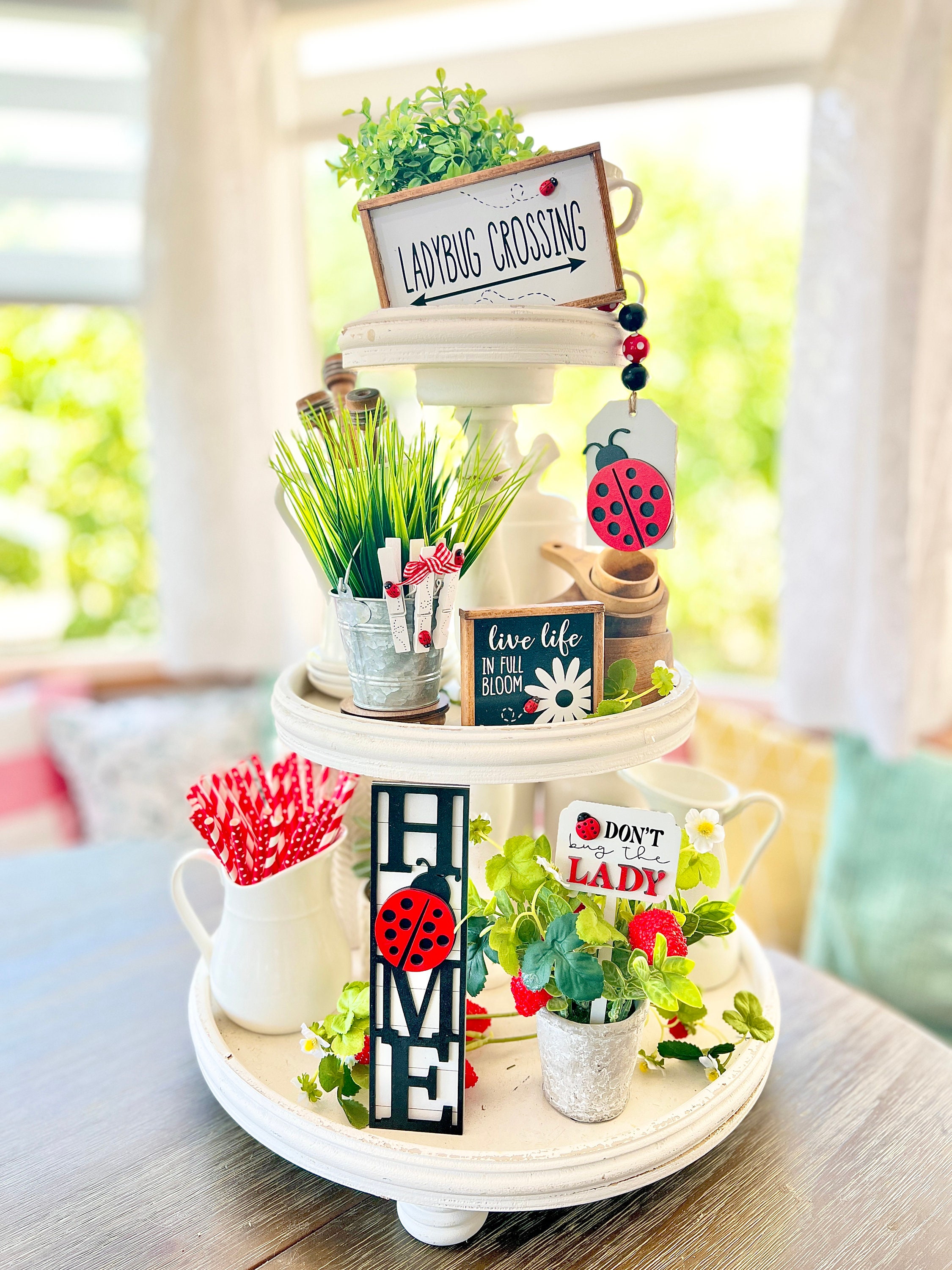 Ladybug Decor, White Black & Red Tiered Tray Set! Party Decor, Country ...