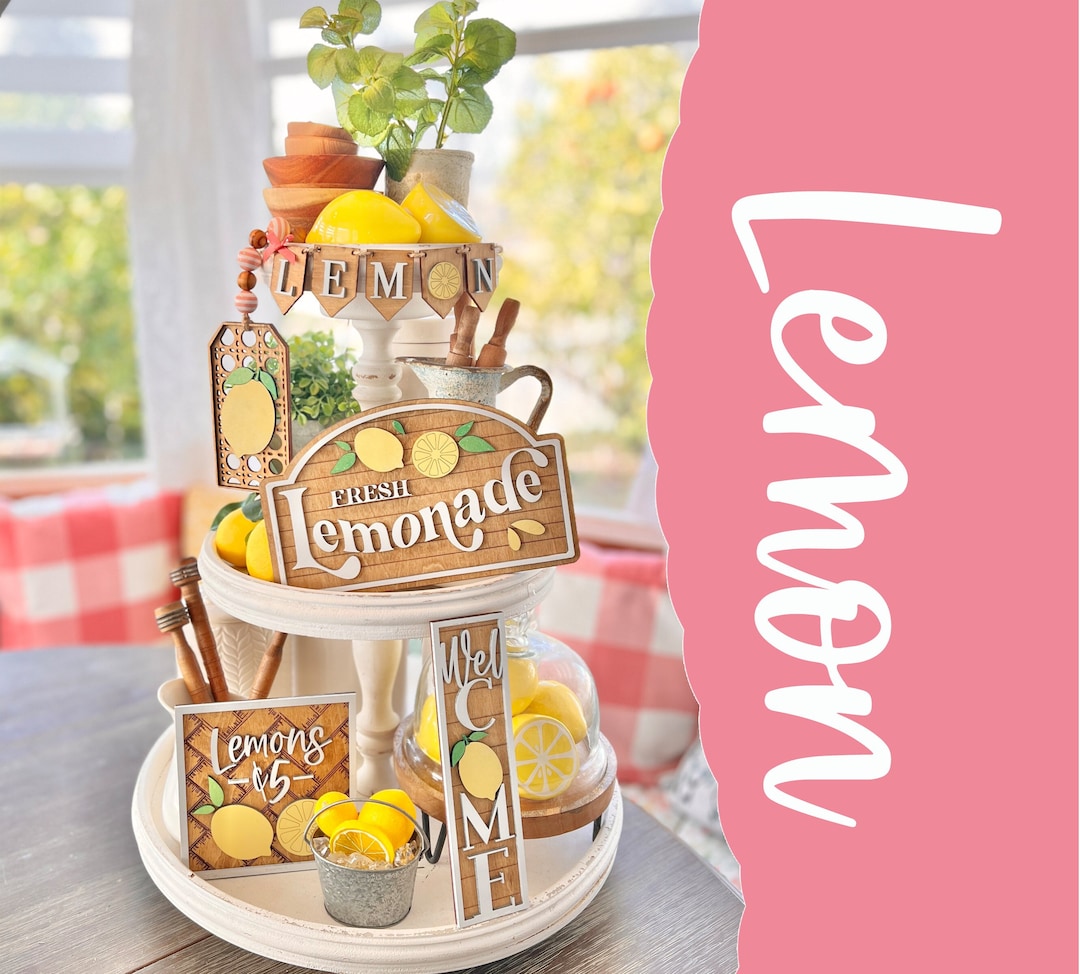 Fresh Lemonade, Lemon Decor for Kitchen, Dining Room, Tiered Tray and ...