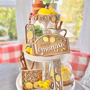 Fresh Lemonade, Lemon Decor for Kitchen, Dining Room, Tiered Tray and ...