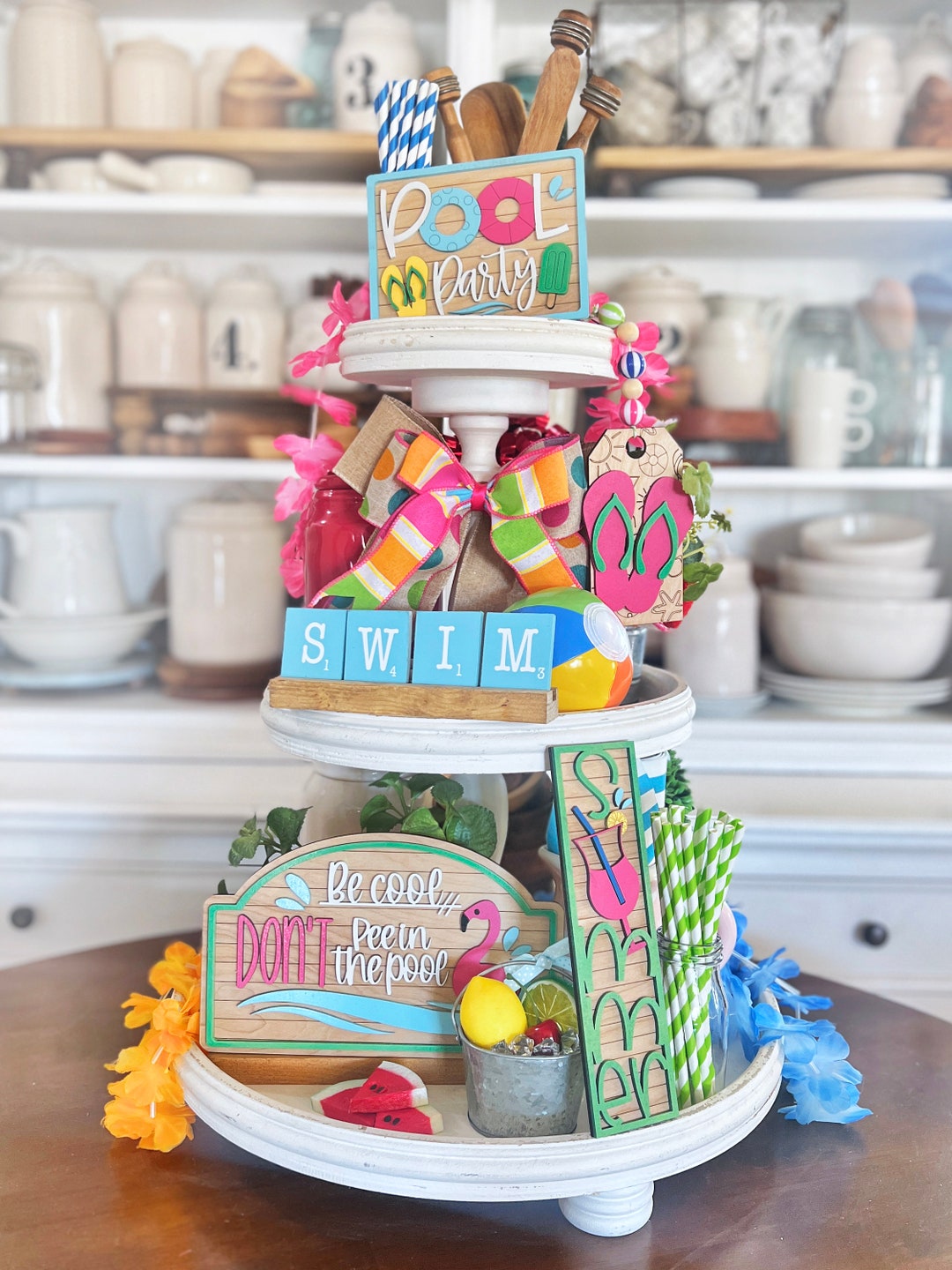 Pool Party Themed Tiered Tray Set! Centerpiece, Table Decor for ...