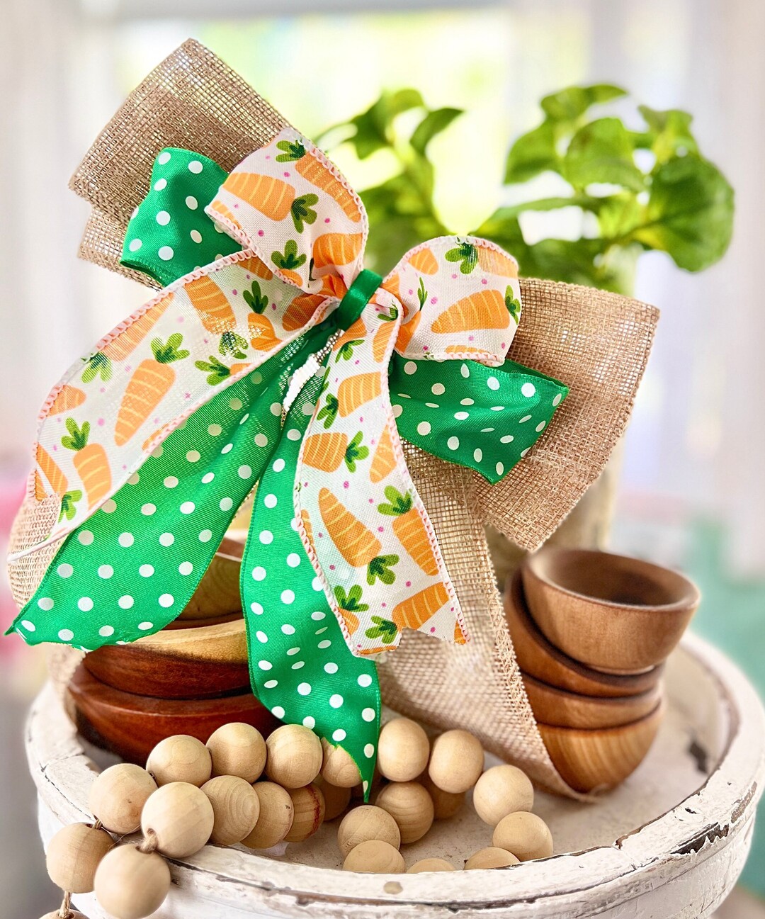 Carrot Patch Tiered Tray Bow, Easter Decor, Tiered Tray Bow 7" Wide ...
