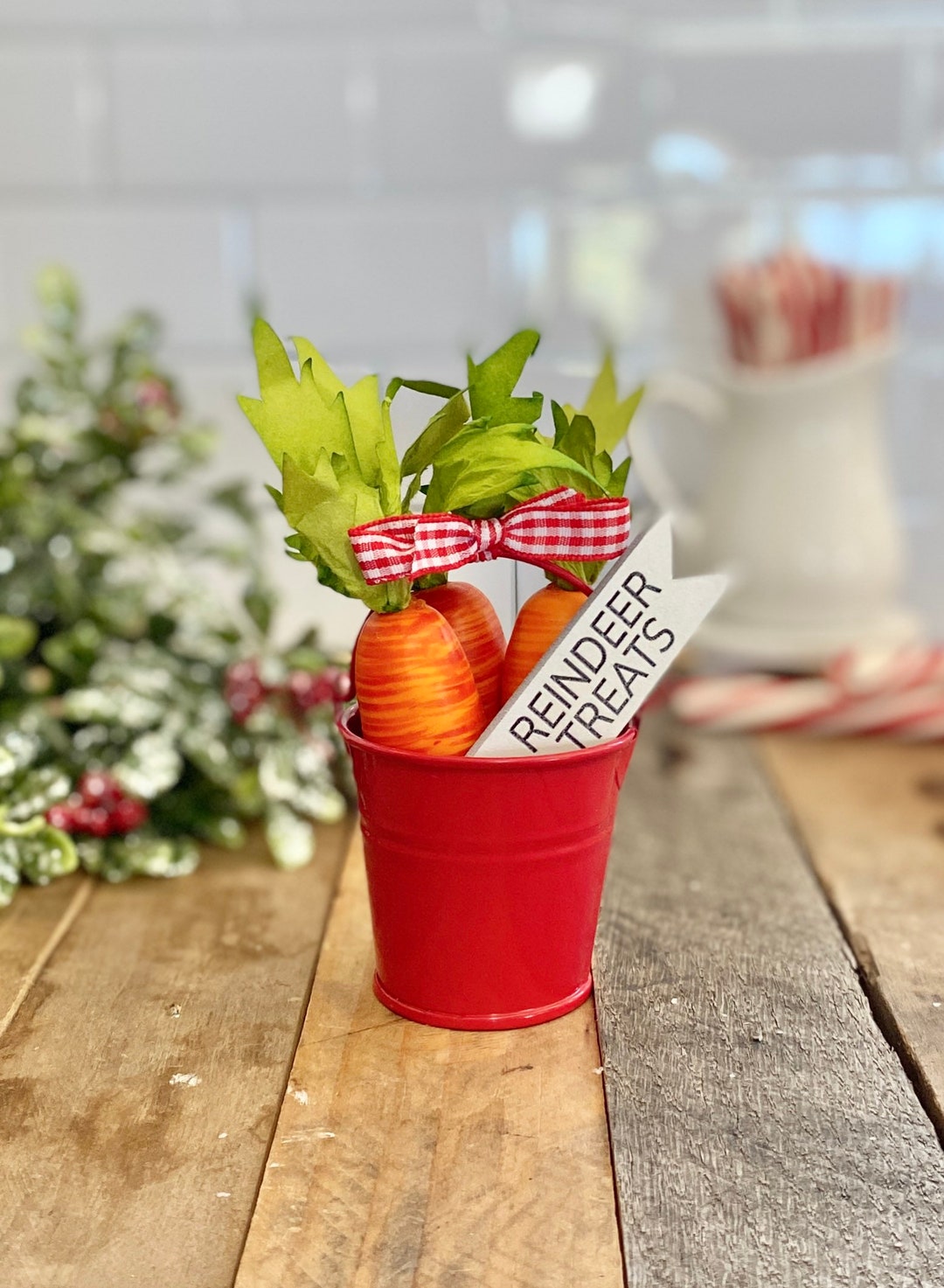Reindeer Treats! Carrots in a Red Bucket With Red and White Bow and a ...