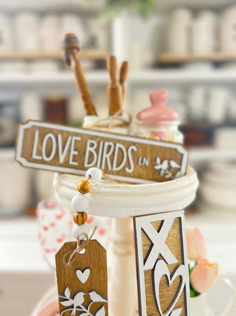 Woods & Whites Love Birds Valentines Day Tiered Tray Set - Etsy