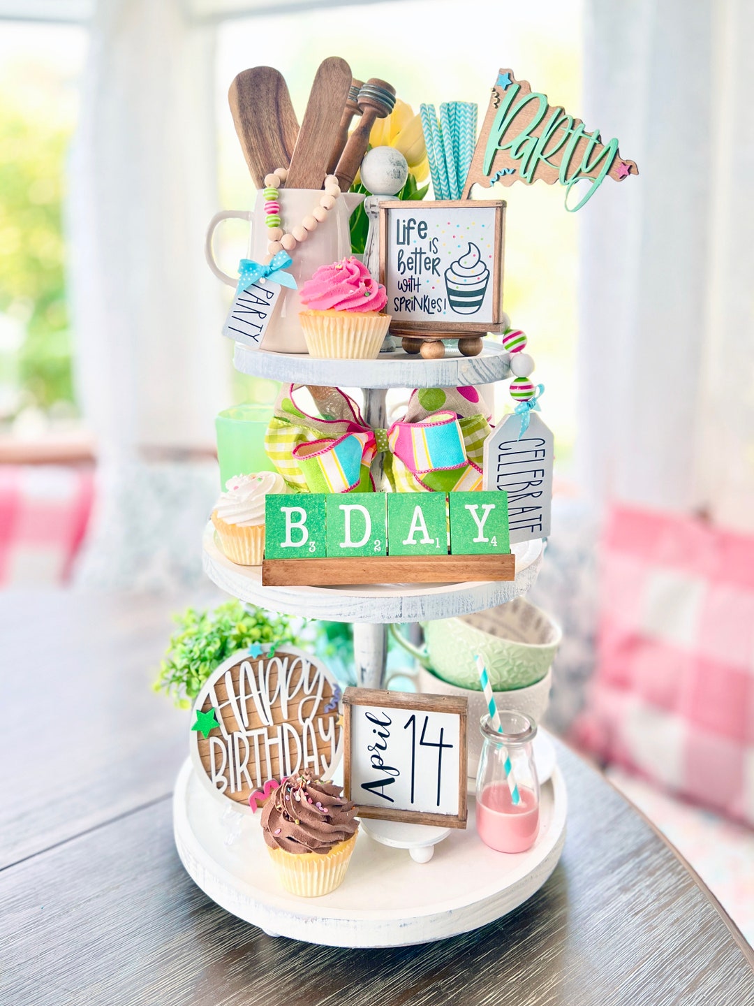 Birthday Party Decor Birthday Tiered Tray Table Decor Centerpiece Signs ...