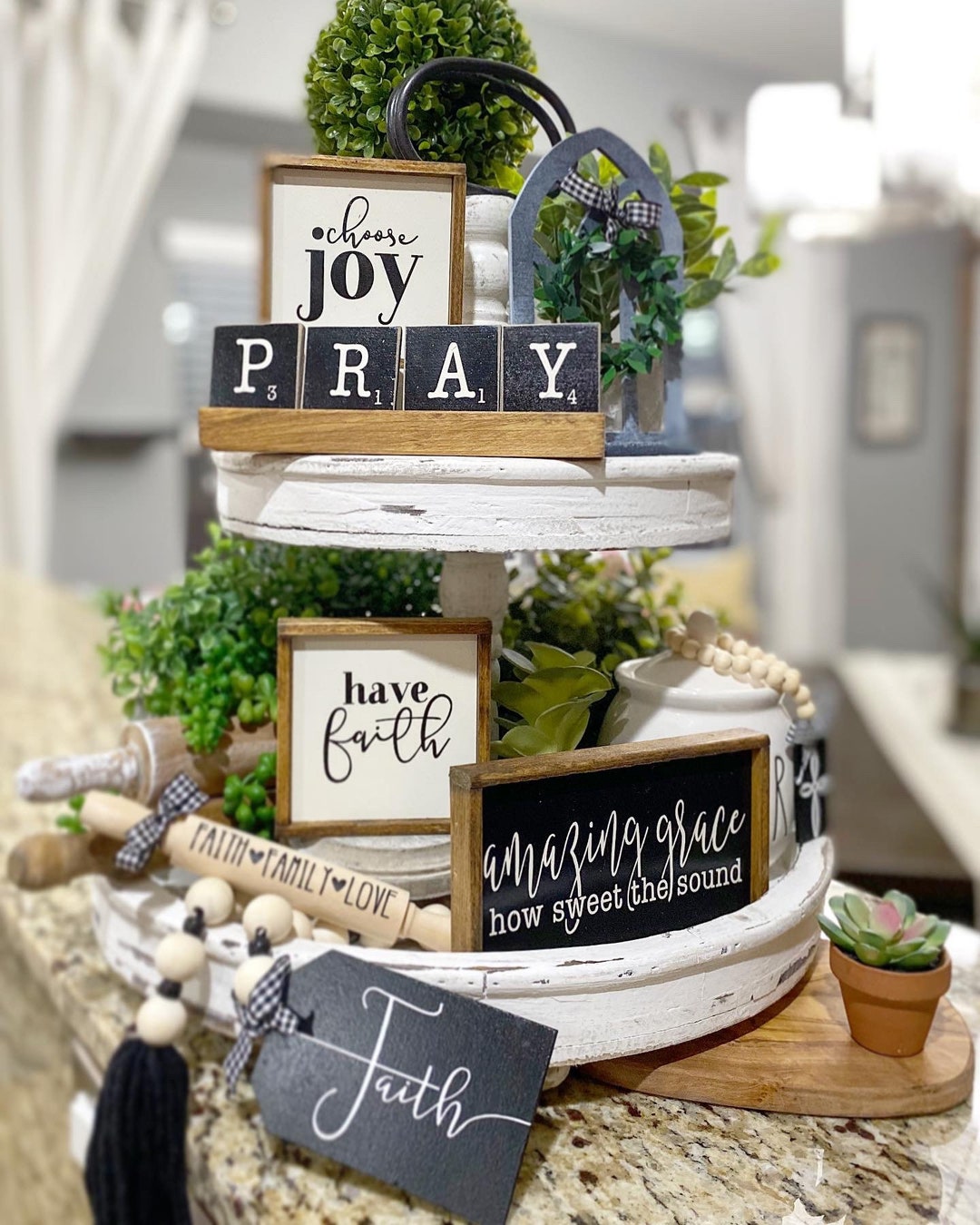 Faith Black & White Tiered Tray Decor! Christian / Religious Mix and ...