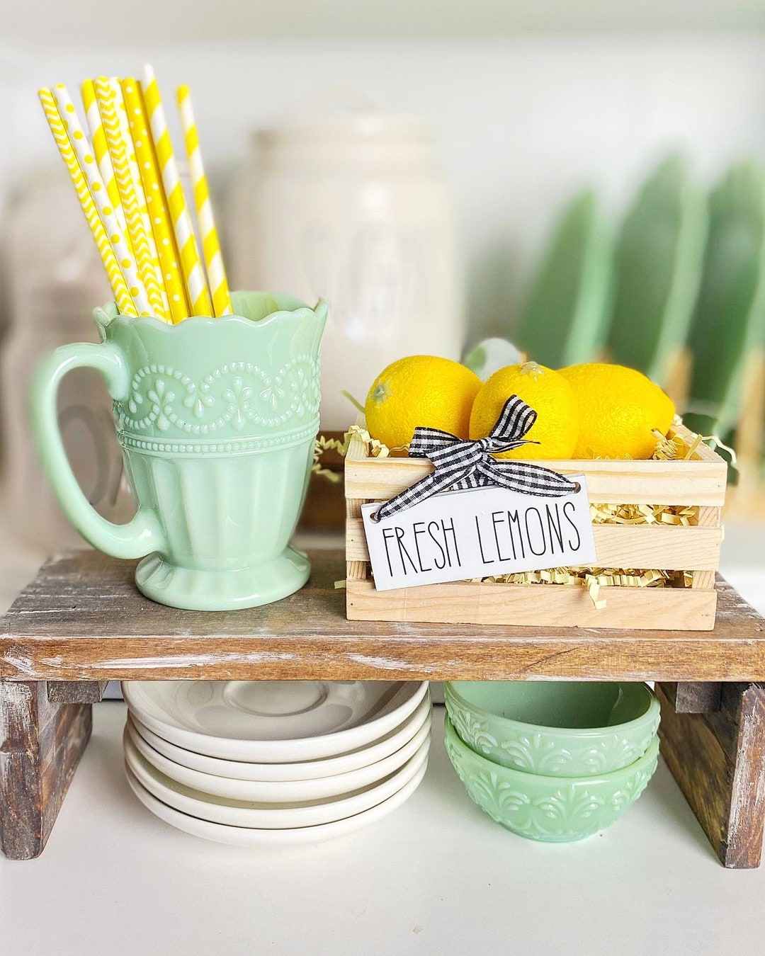 Fresh Lemons Crate Comes With 3 Lemons - Sized for Tiered Trays, 5x3 ...