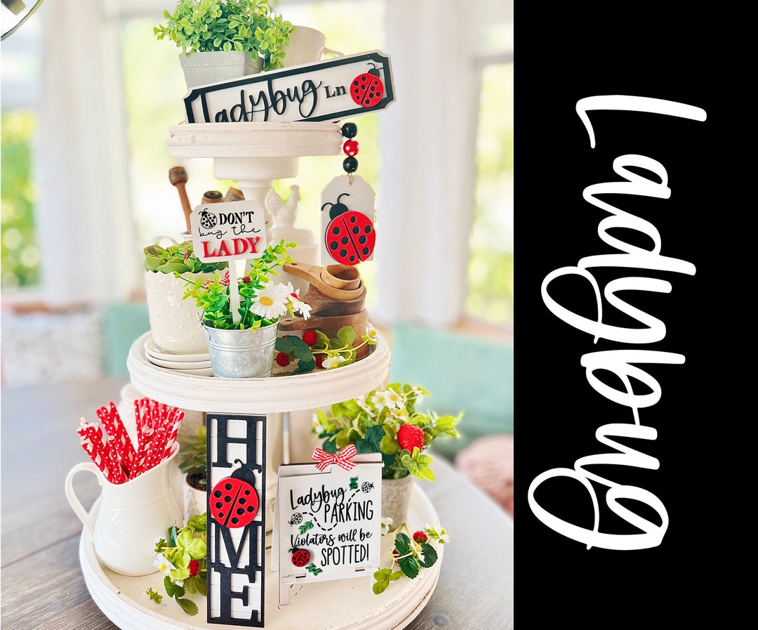 Ladybug Decor, White Black & Red Tiered Tray Set! Party Decor, Country ...
