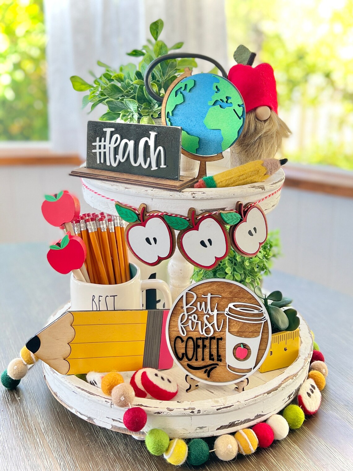 Teacher & Homeschool Themed Tiered Tray Set! Small Plaque is Custom ...
