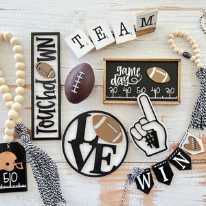 Neutral Black & White Football / Fall / Thanksgiving Tiered Tray ...