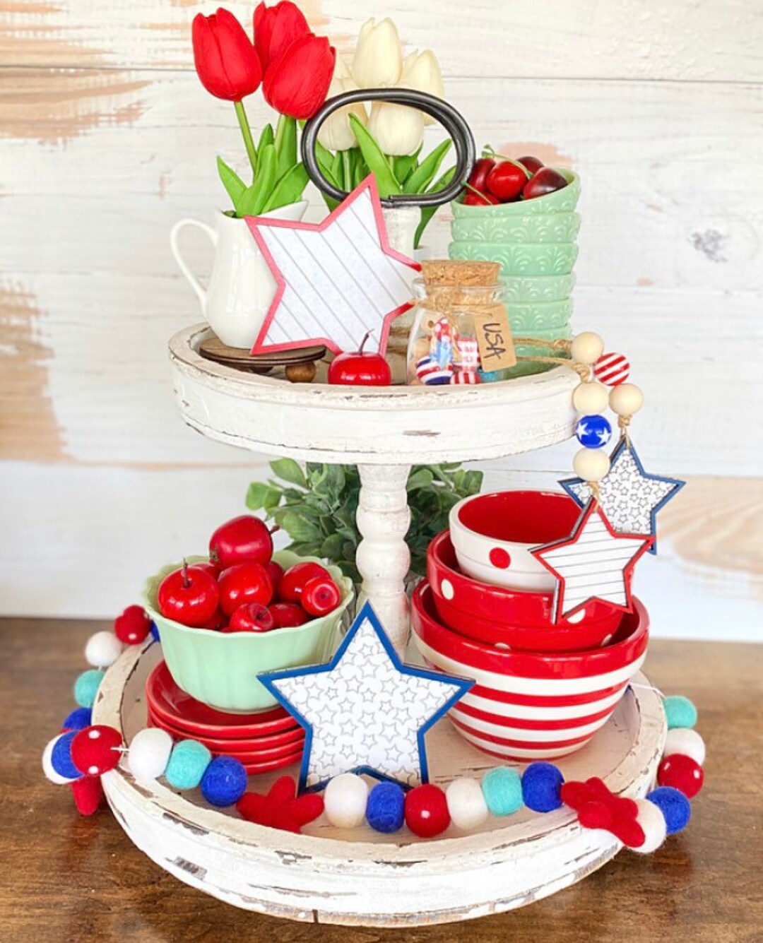 3D Etched Stars, Patriotic Tiered Tray Hutch, Shelf Decor- 4th of July ...