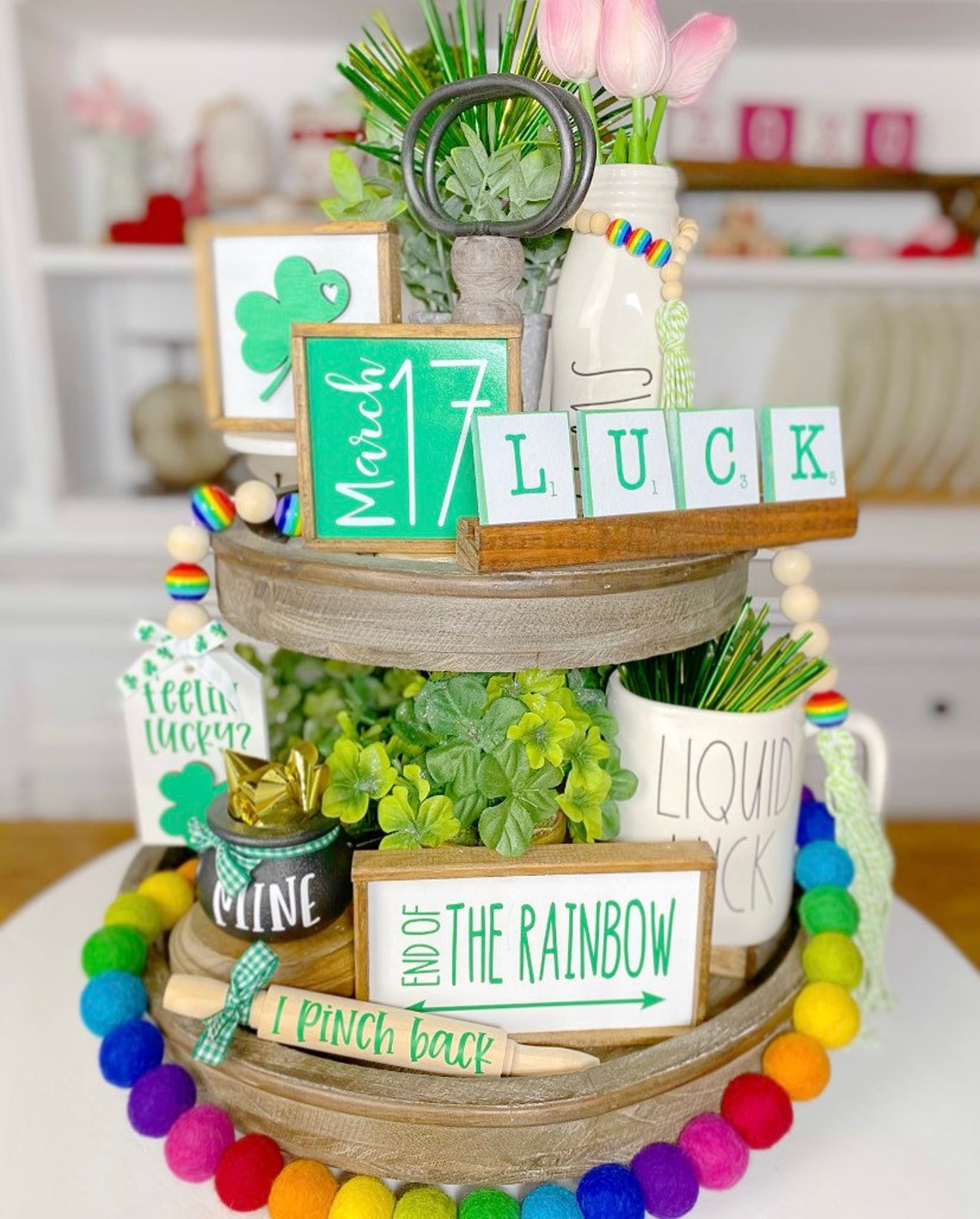 Green & White St. Patricks Day tiered tray set Mix and match | Etsy