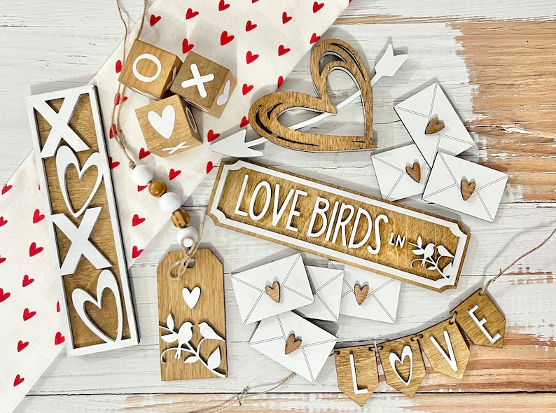 Woods & Whites Love Birds Valentines Day Tiered Tray Set - Etsy
